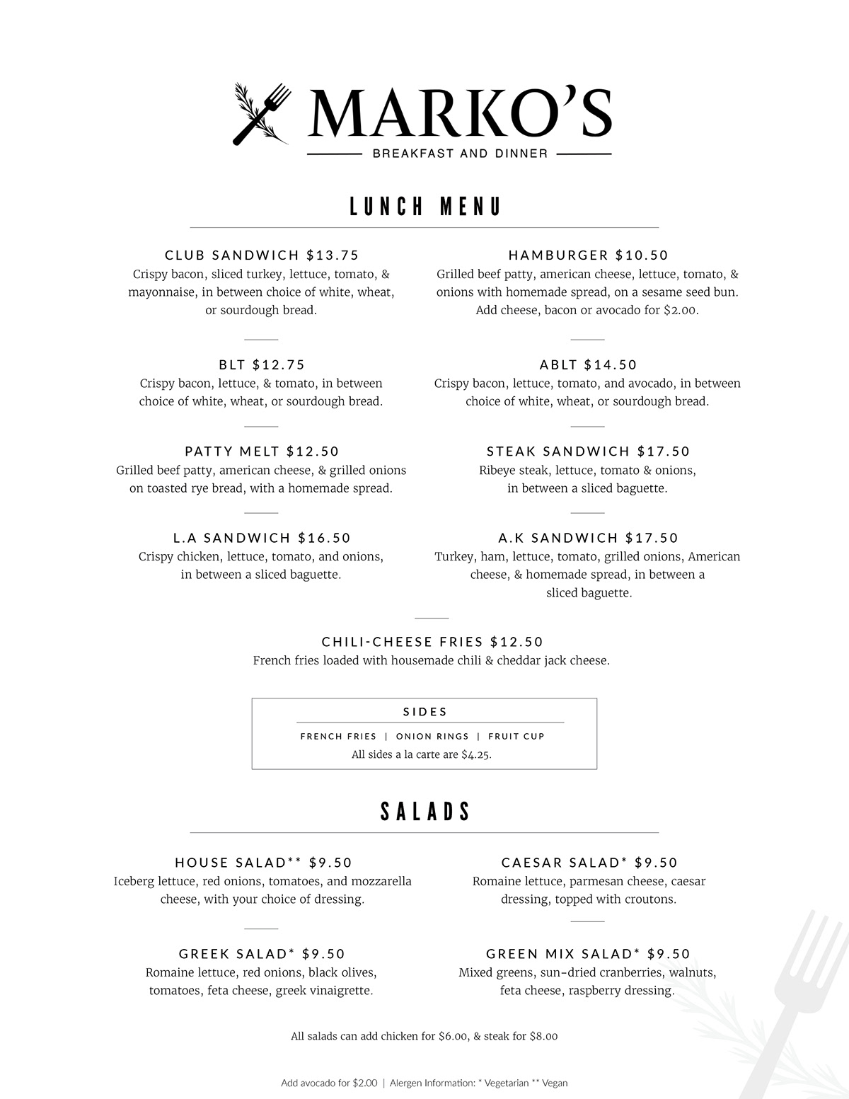 Marko Fusion Cuisine - Menu