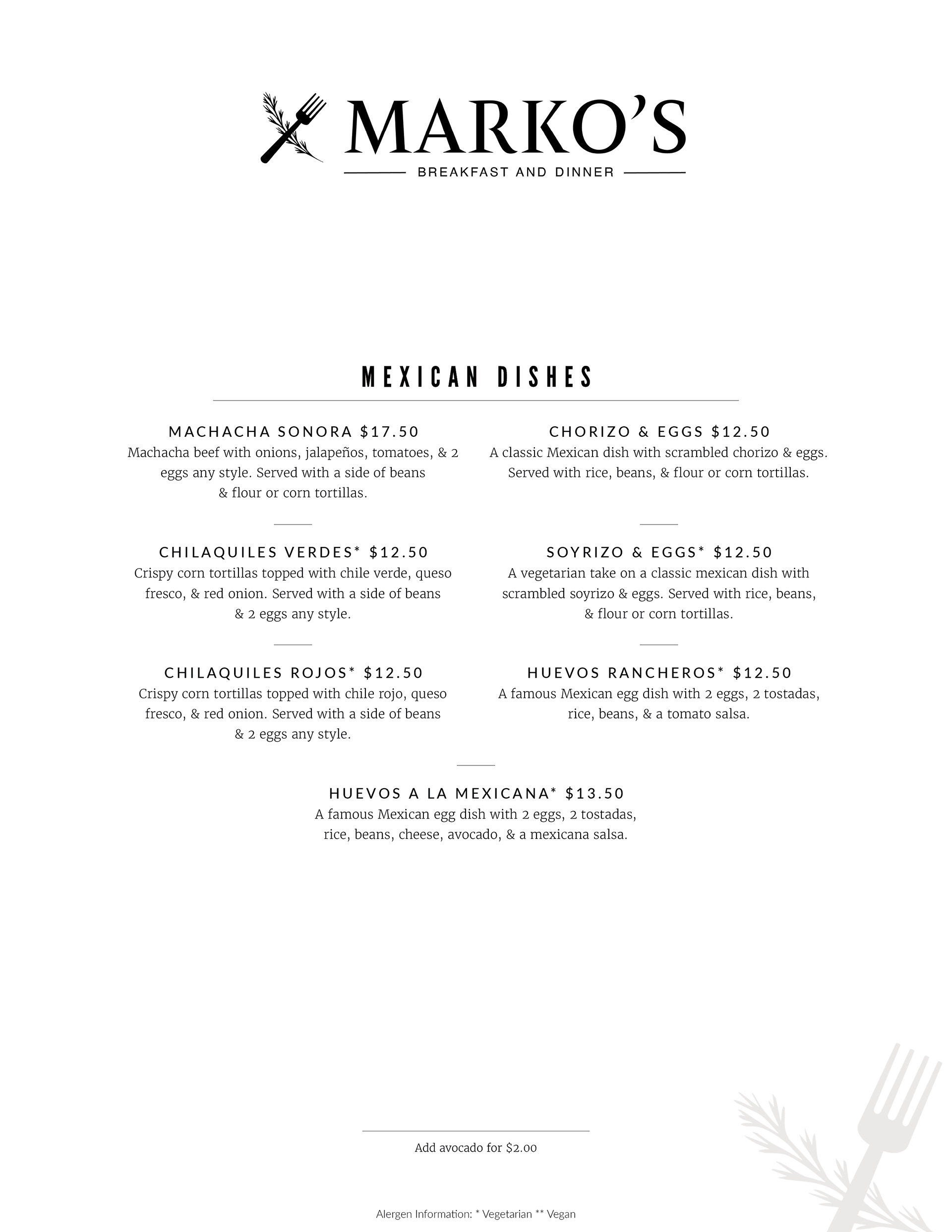 Marko Fusion Cuisine - Menu