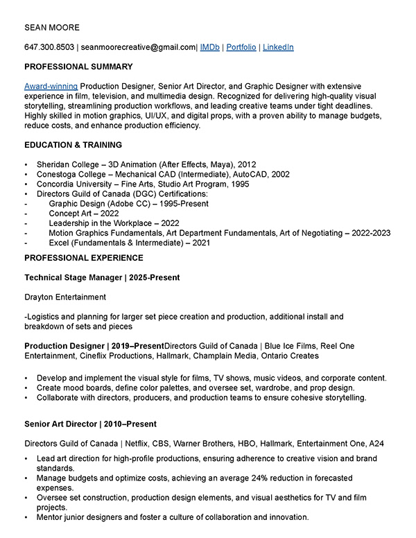 Sean Moore - Curriculum Vitae