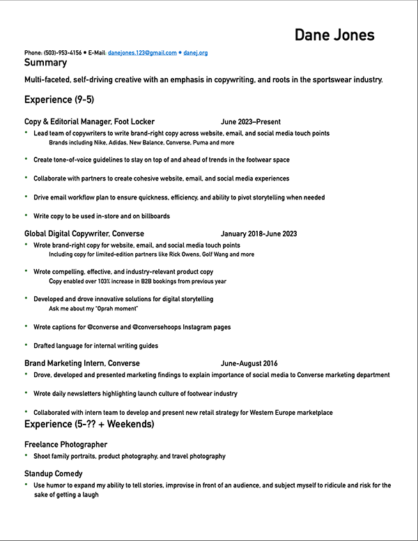 Dane Jones Resume Contact