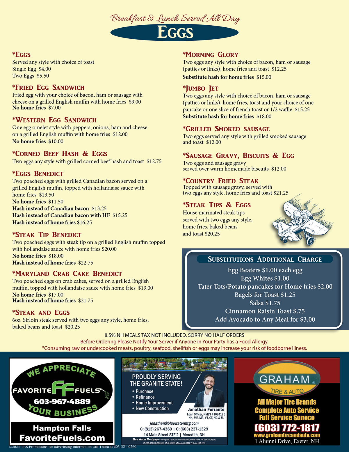 The Airfield Cafe - Menu