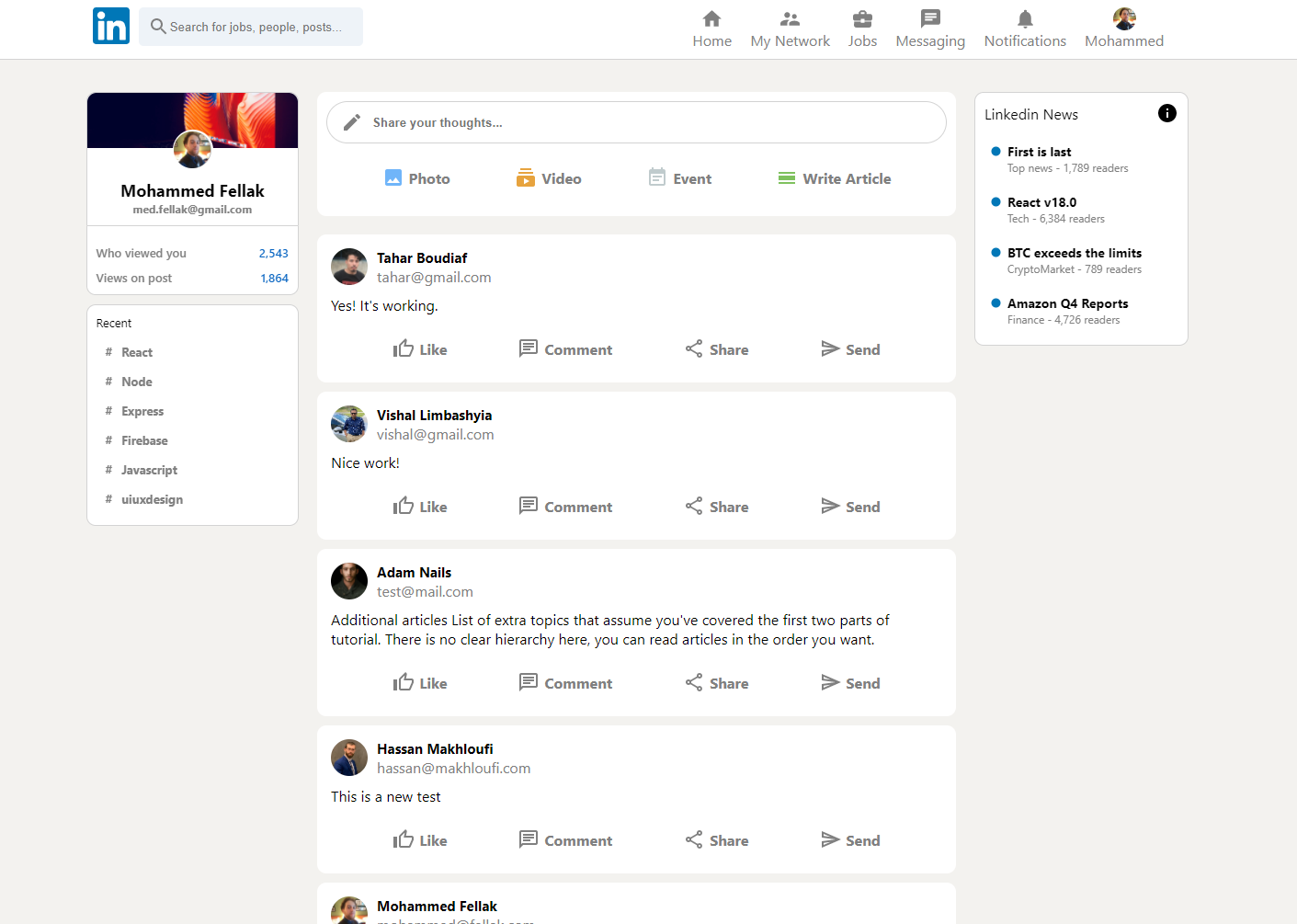 Mohammed Fellak Portfolio - Linkedin Clone Mohammed Fellak Portfolio - Linkedin Clone