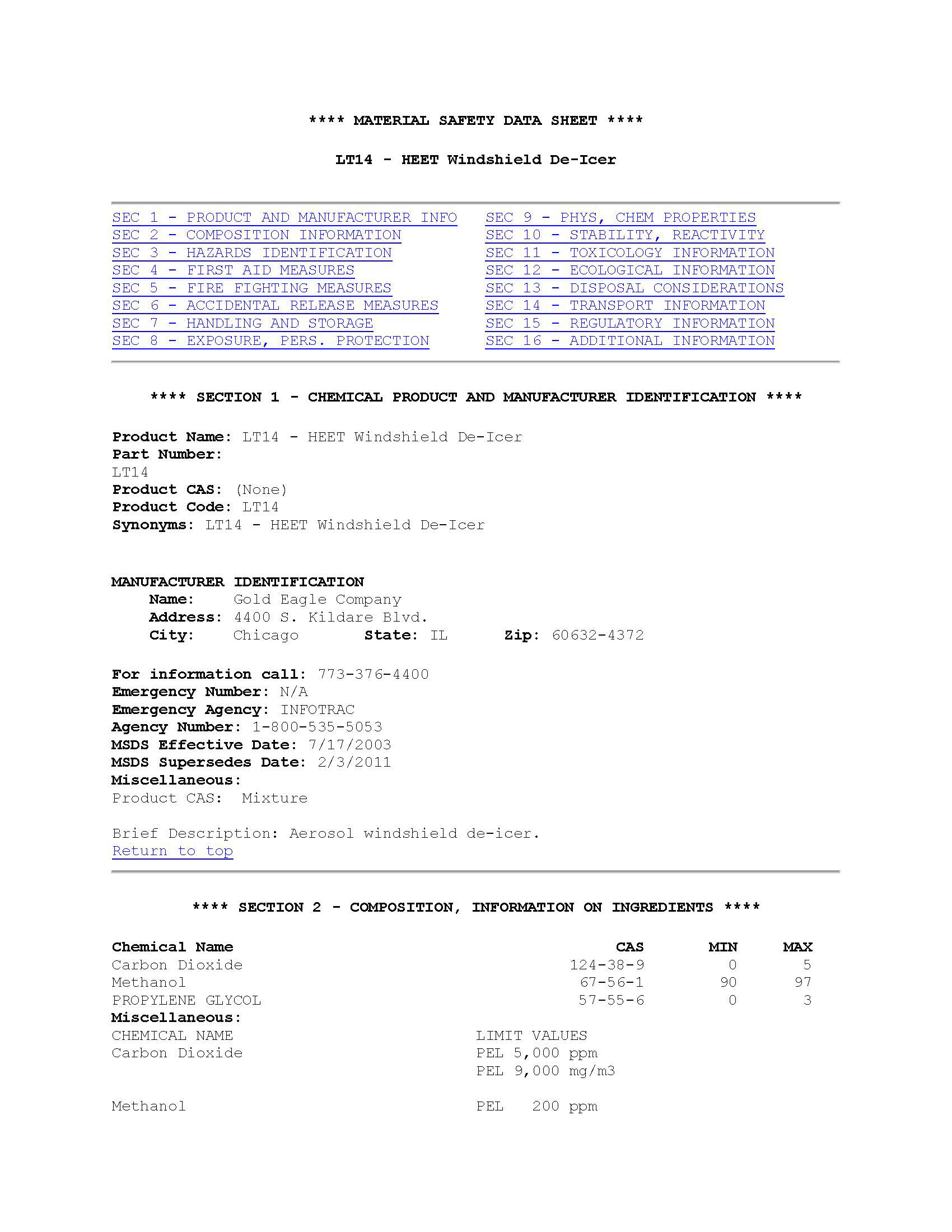 Safety Data Sheets for Aesop Auto - Ice Melt / De-icer