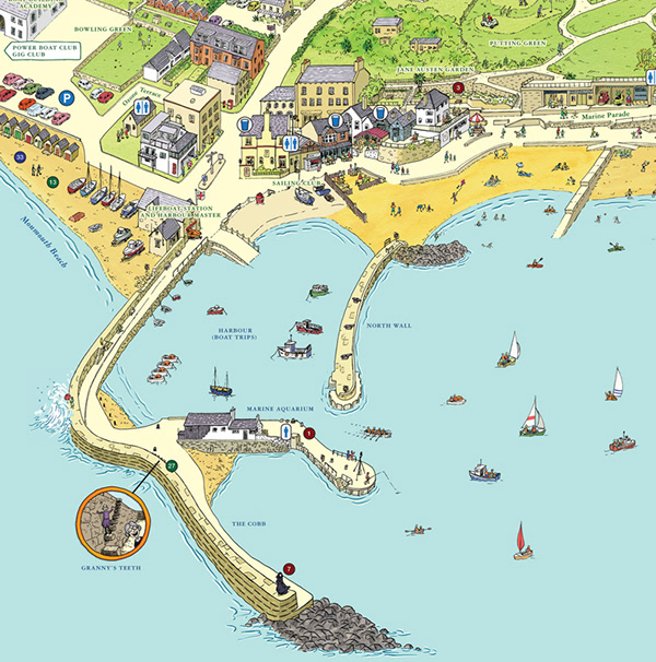 Keith Robinson Illustration - Lyme Regis, Tourist Map