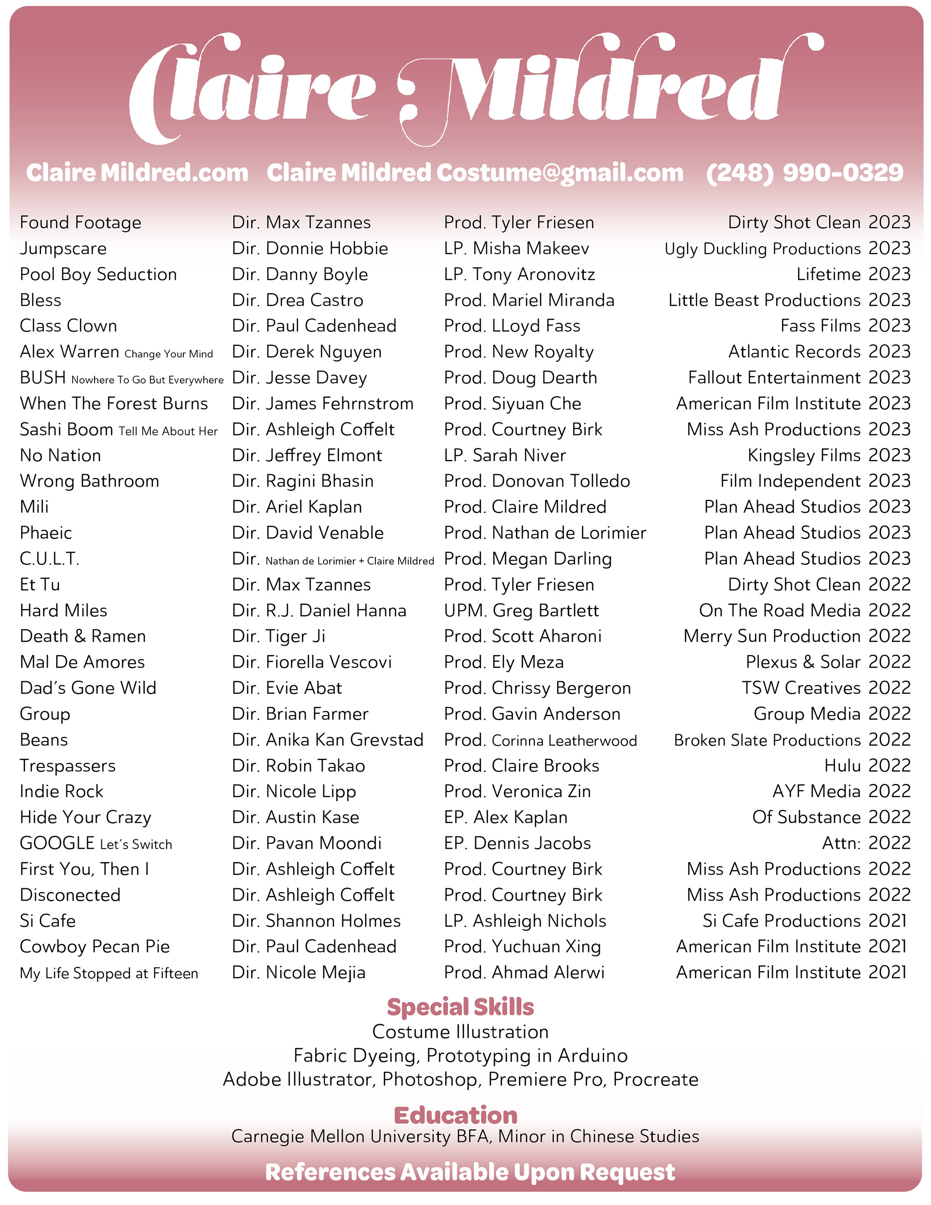 Claire Mildred - Resume