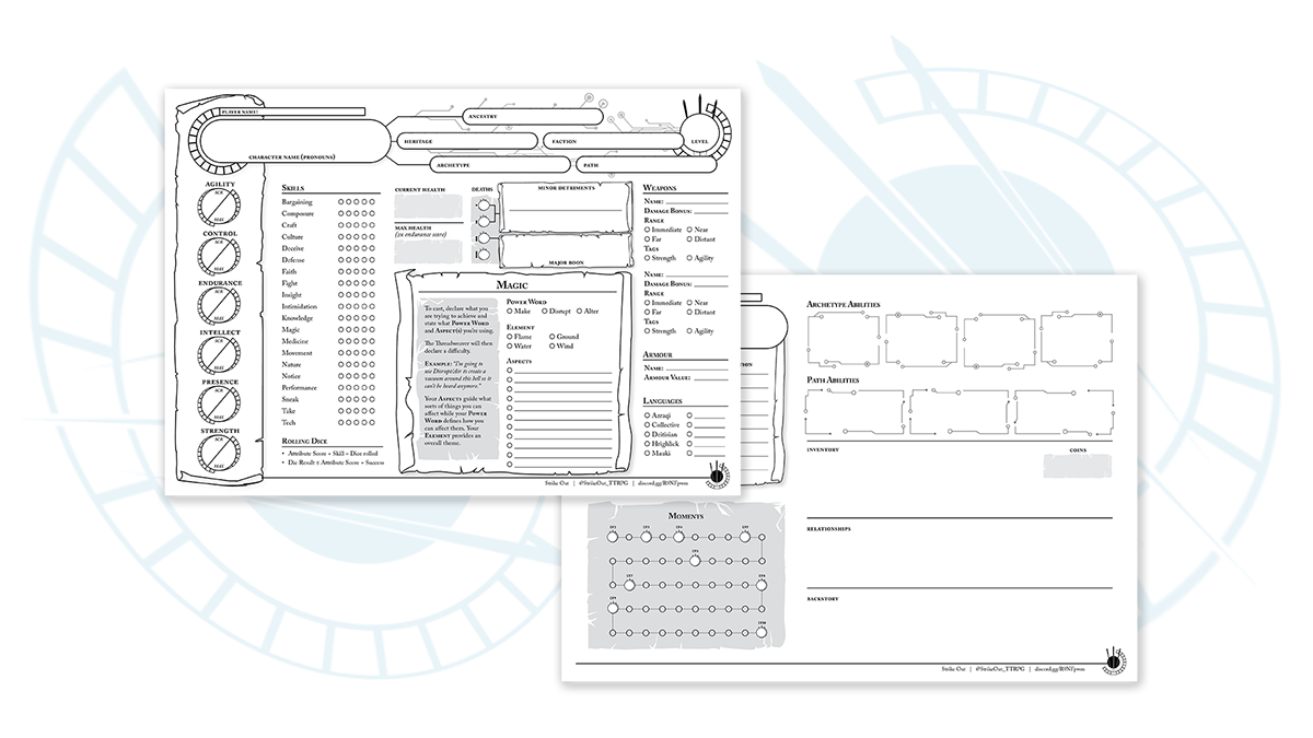 Vee Hendro | Tabletop RPG Graphic Design - Strike Out: Character Sheet