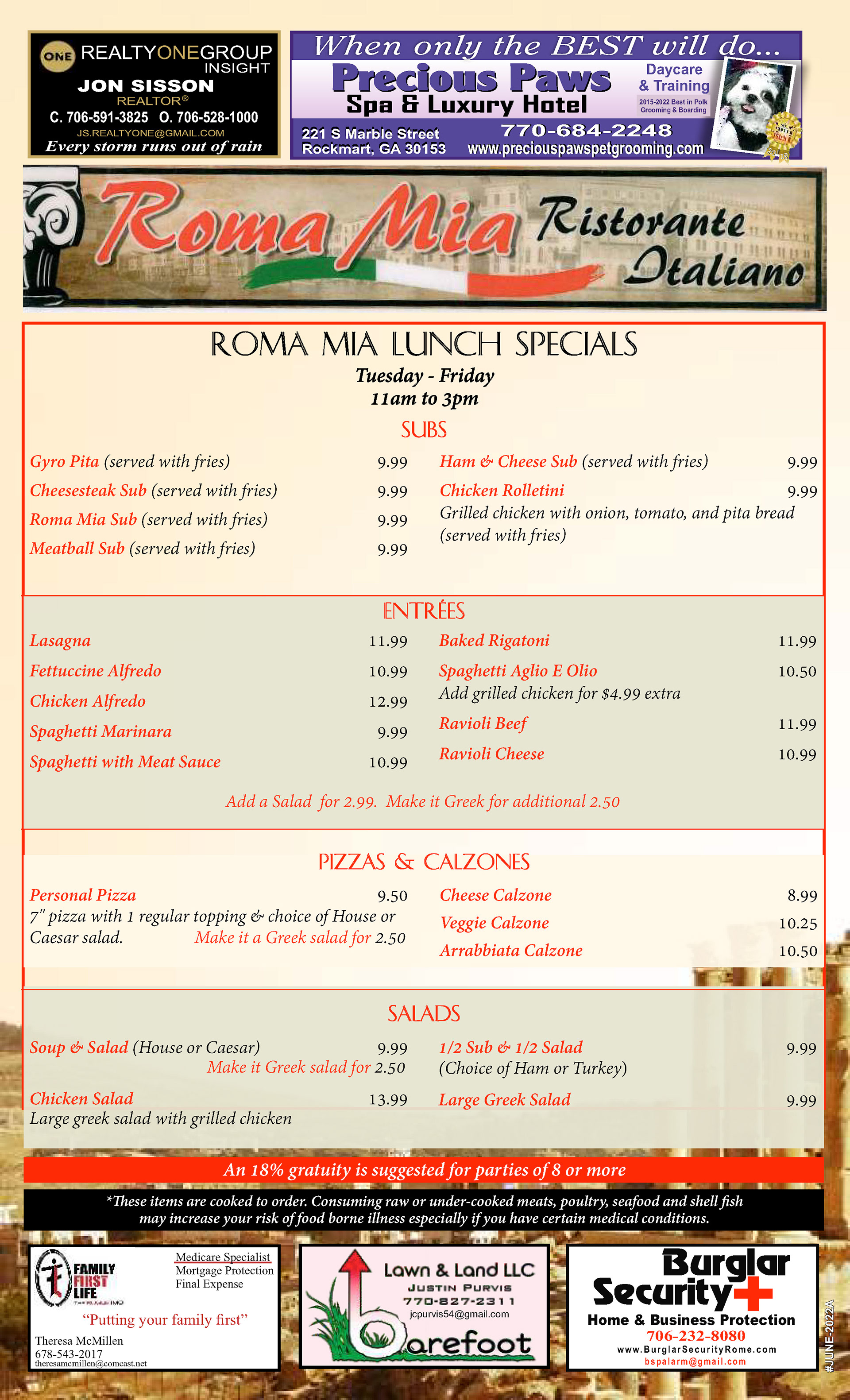 Roma Mia - MENU