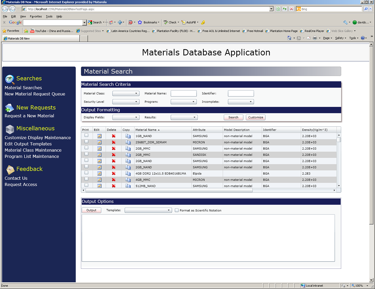 David Silverlight's Online Portfolio - Materials Database Application