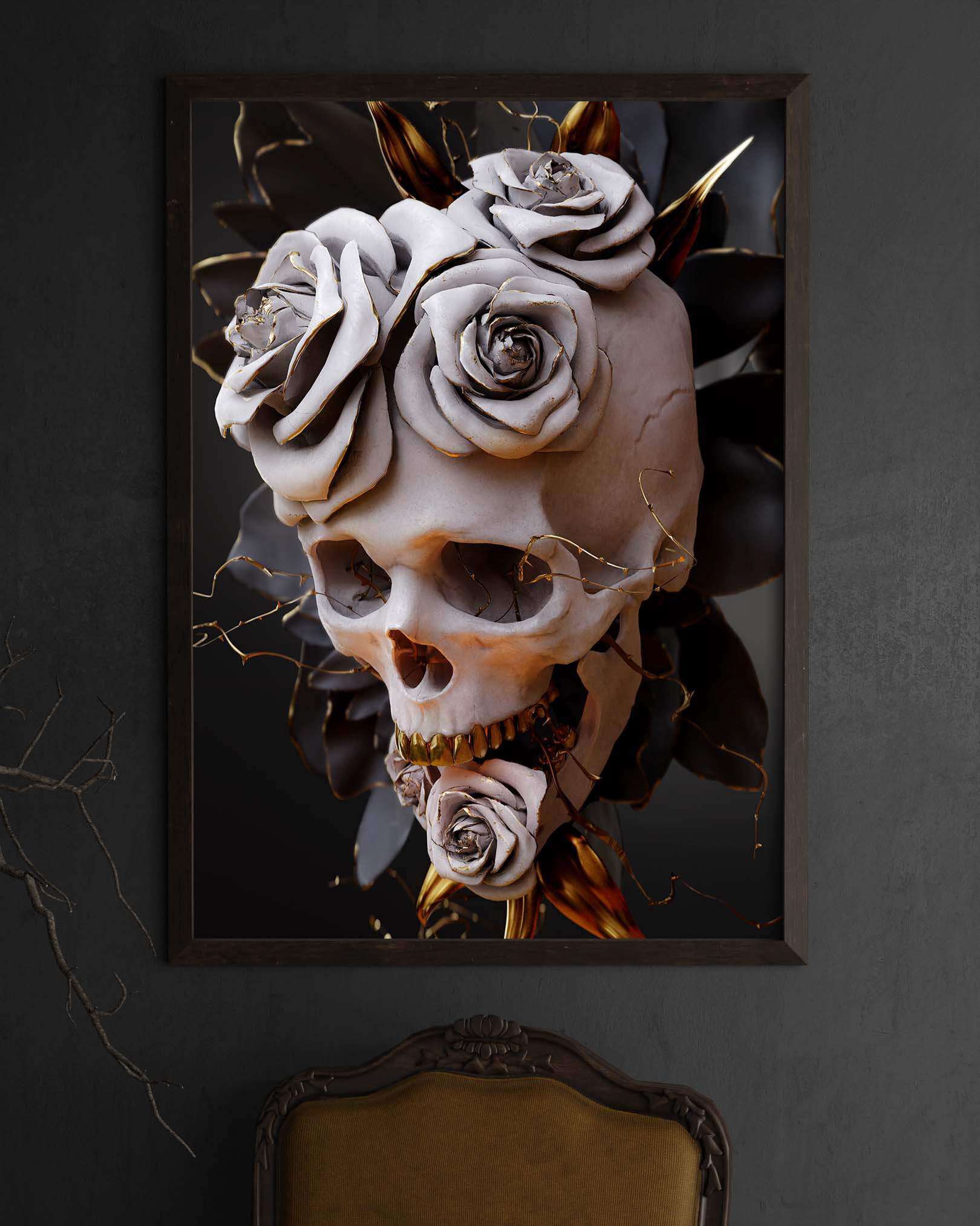 Skulltura Art Posters - SKULL AND ROSES