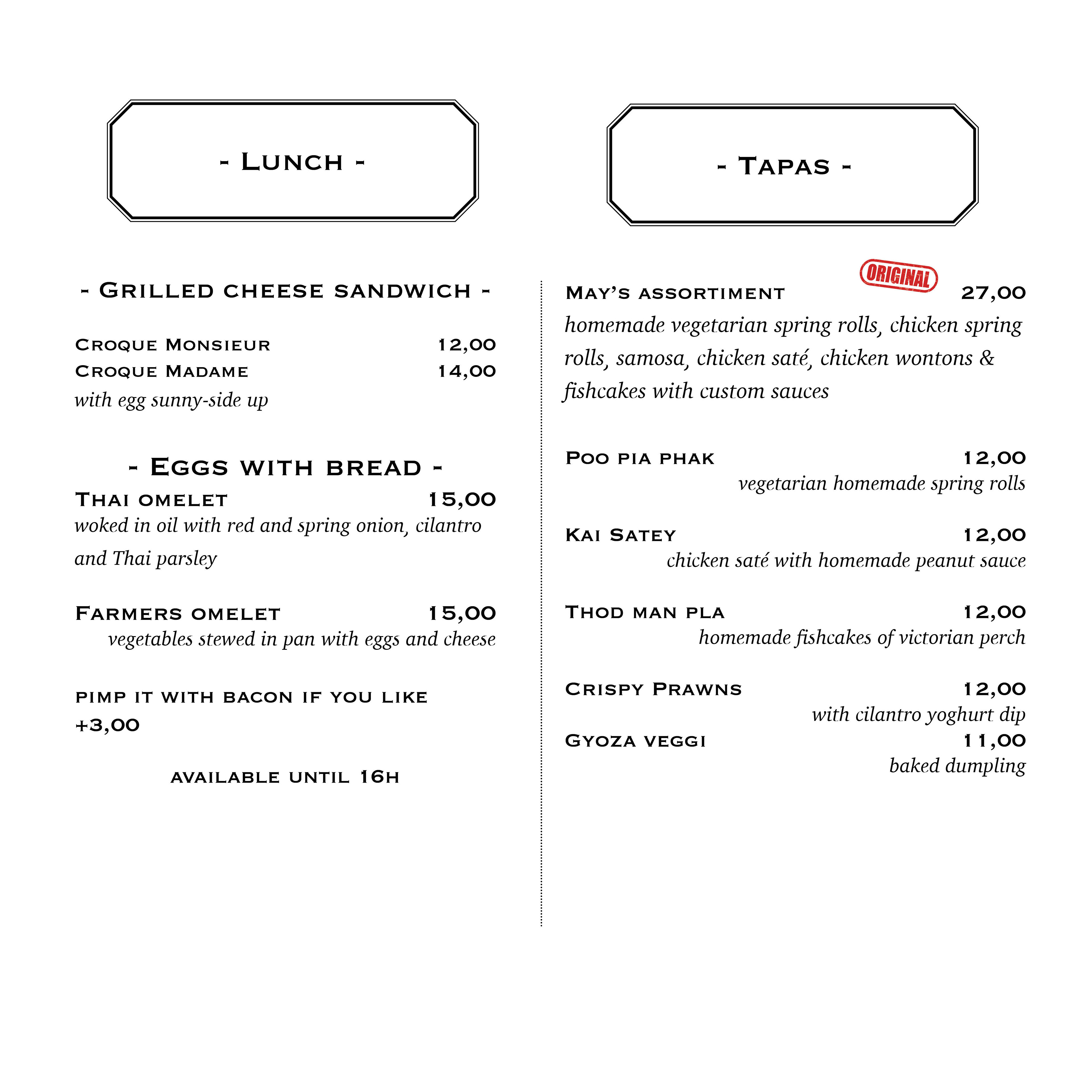 May's - English menu