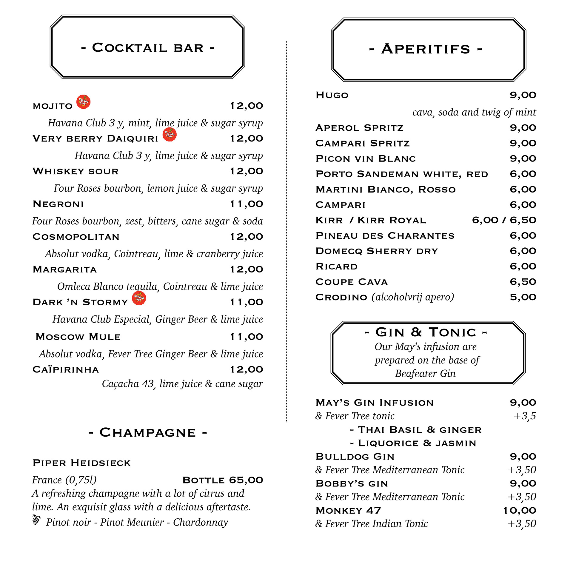 May's - English menu