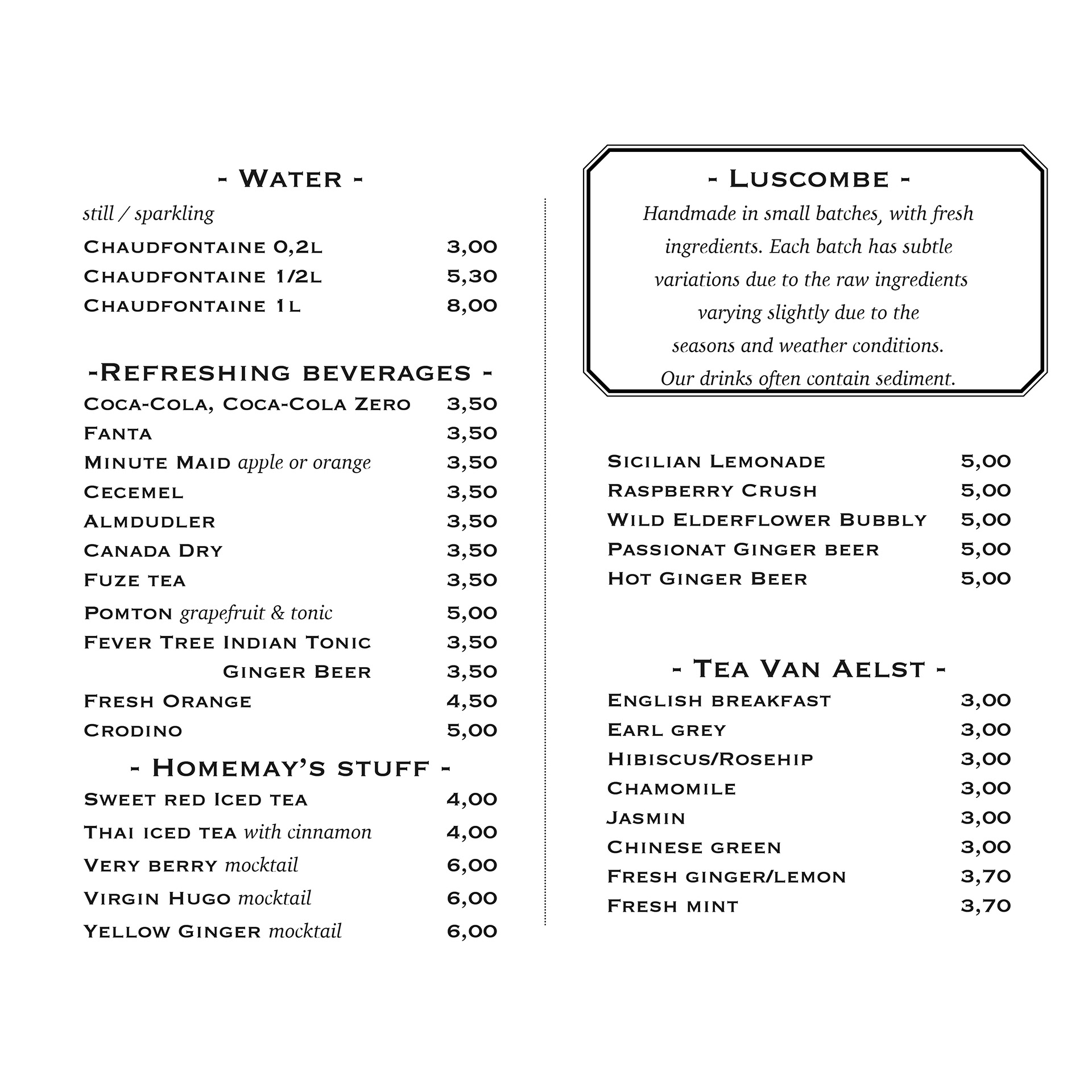 May's - English menu