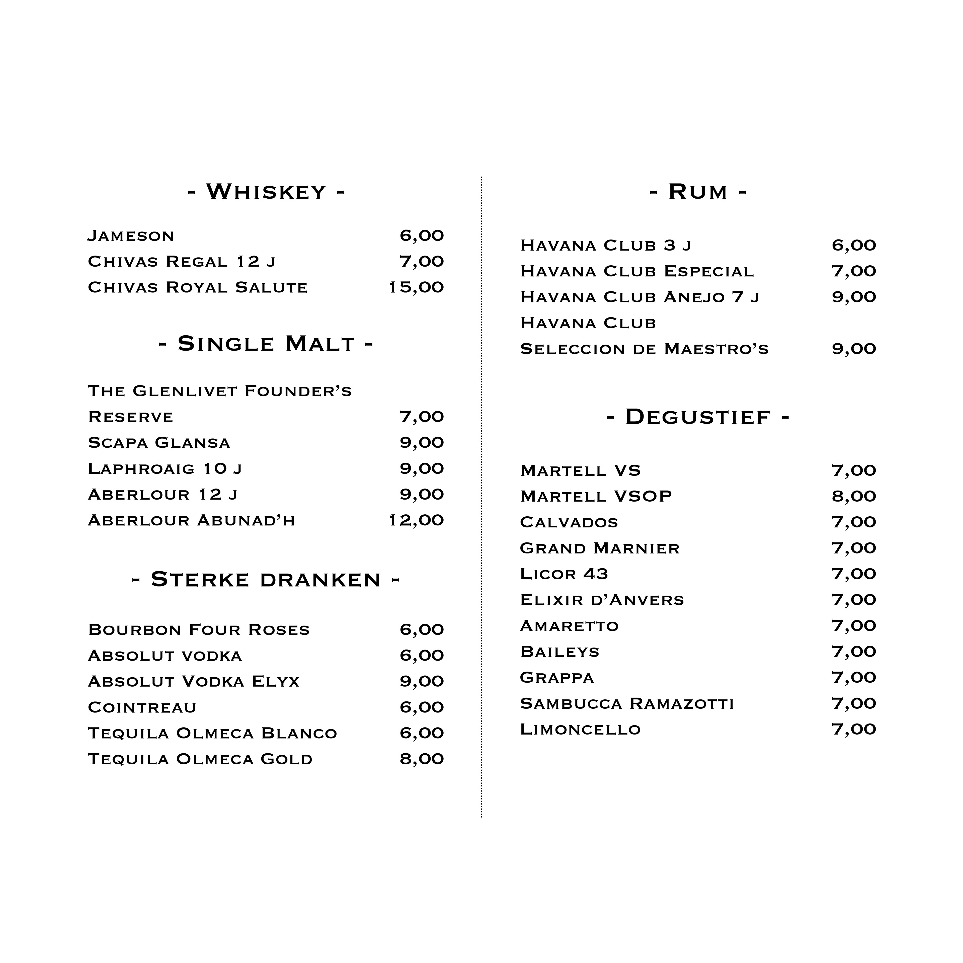 May's - English menu