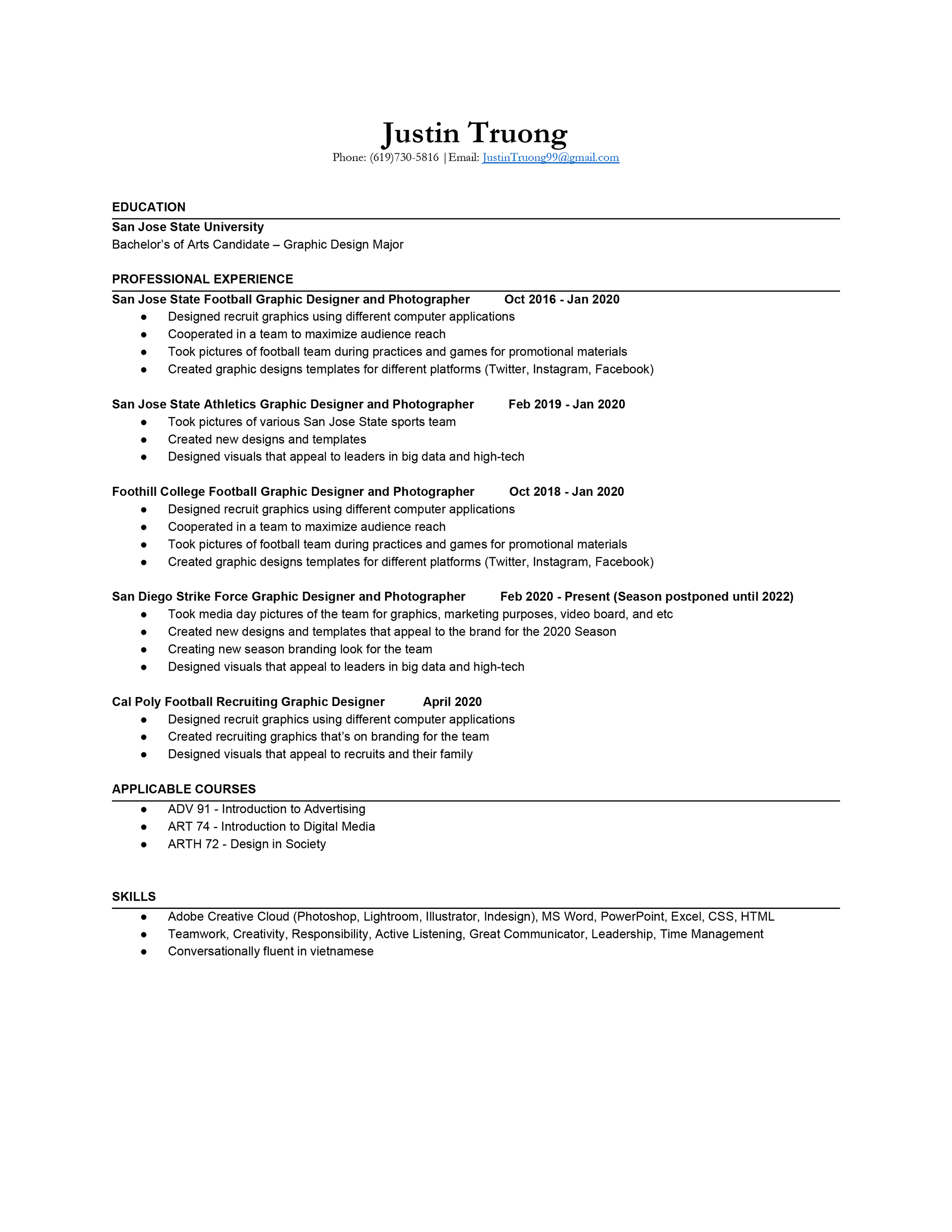 justin truong - RESUME