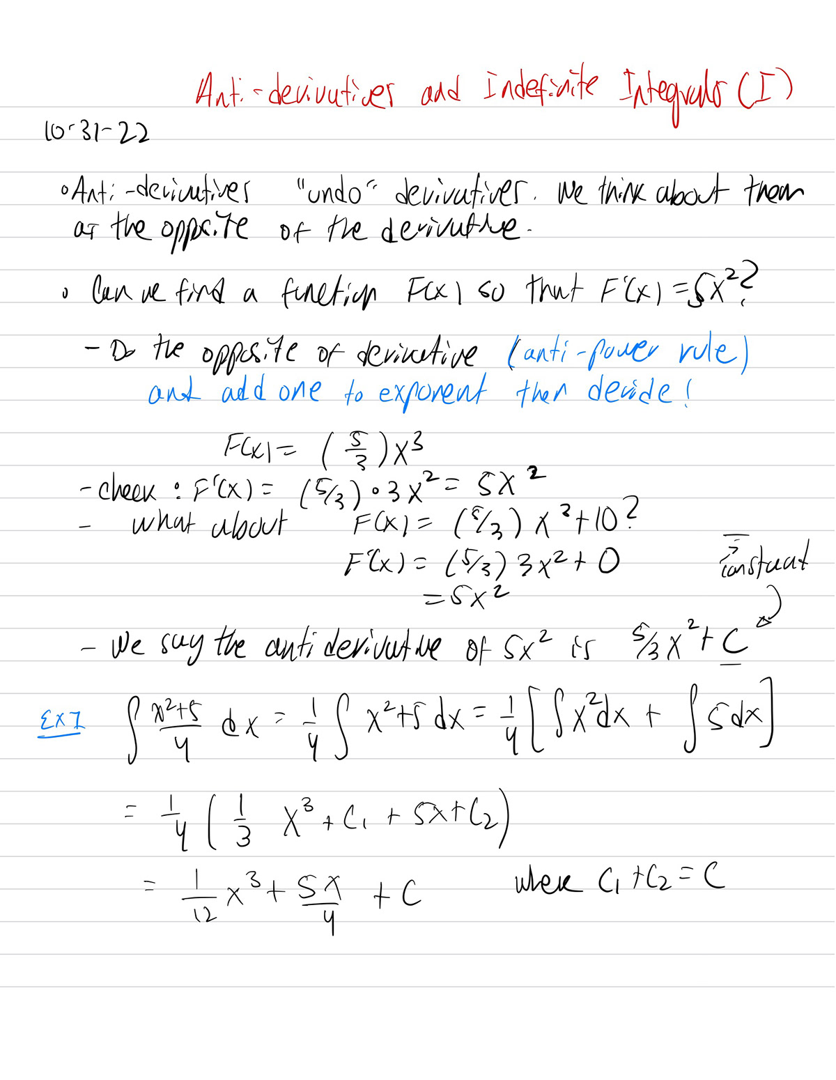 Rafael Ceja Ayala - Lesson 26- Antiderivatives and Indefinite Integration I