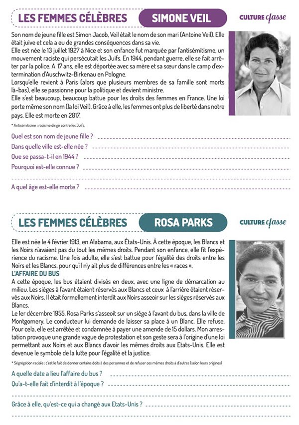 Culture Classe - Les femmes célèbres