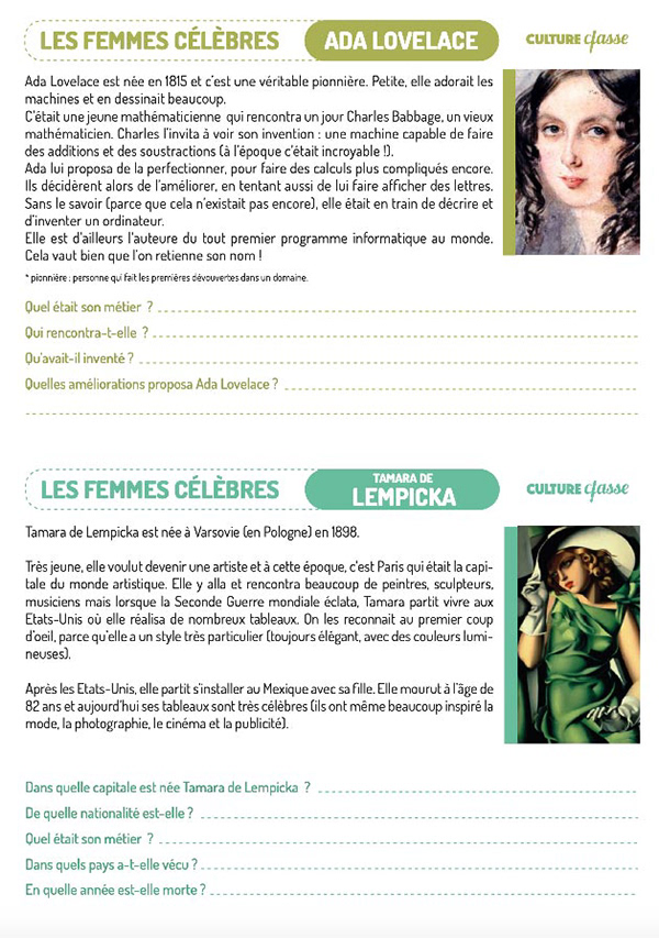 Culture Classe - Les femmes célèbres