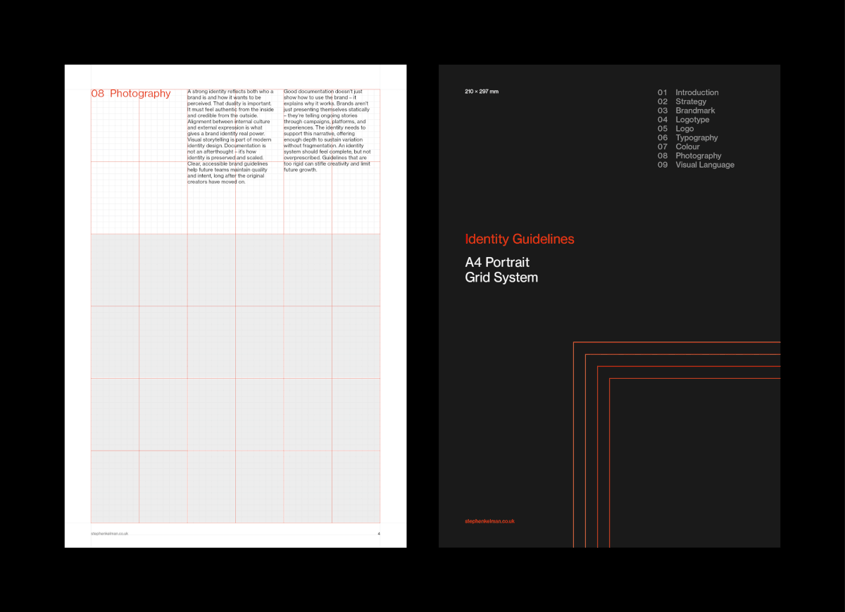 Stephen Kelman - Brand Identity Guidelines Grid System – A4 Portrait