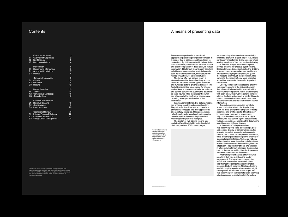 Stephen Kelman - A4 Two Column Report Grid System for InDesign