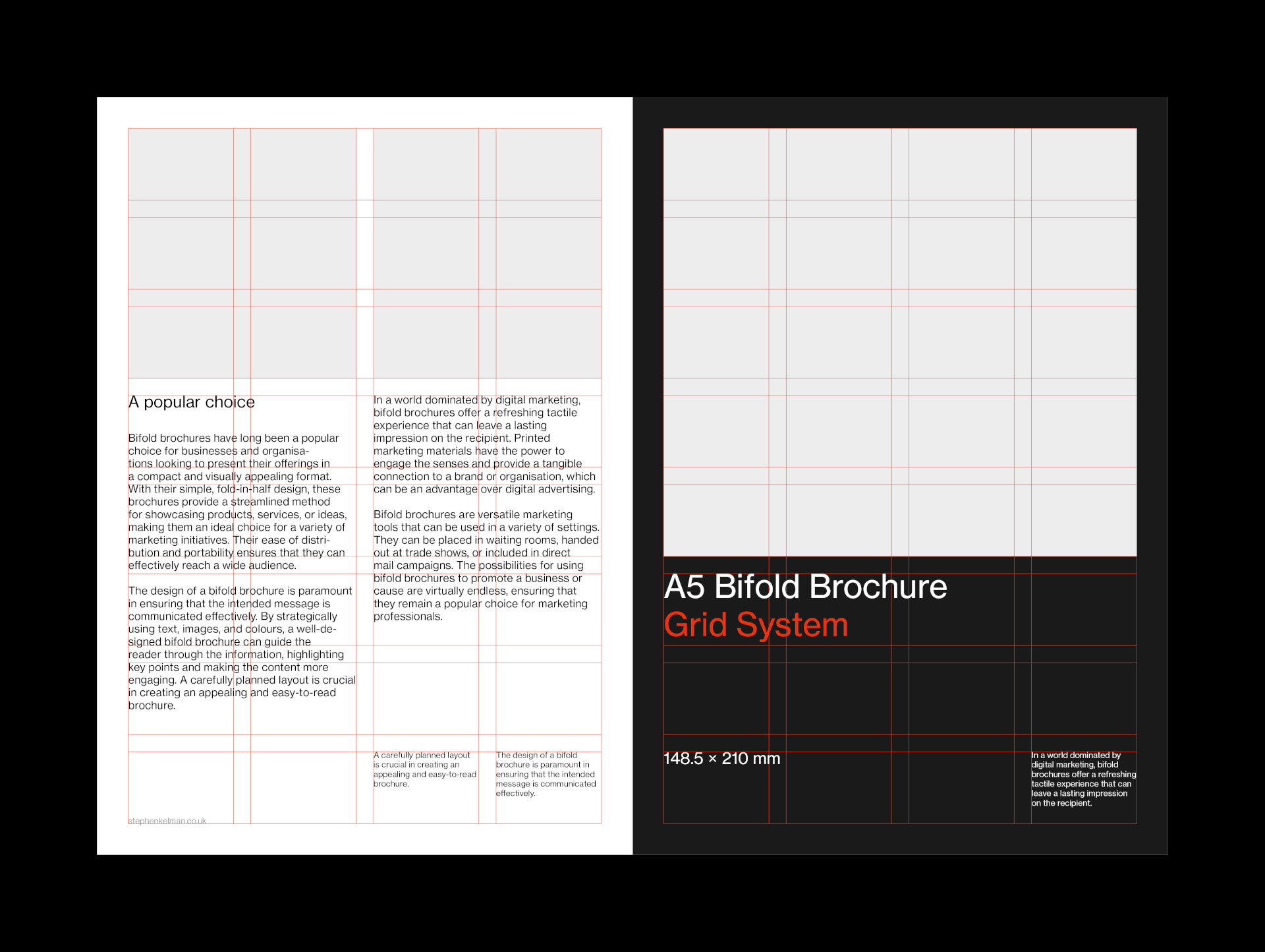 Stephen Kelman - A5 Bifold Brochure Grid System for InDesign