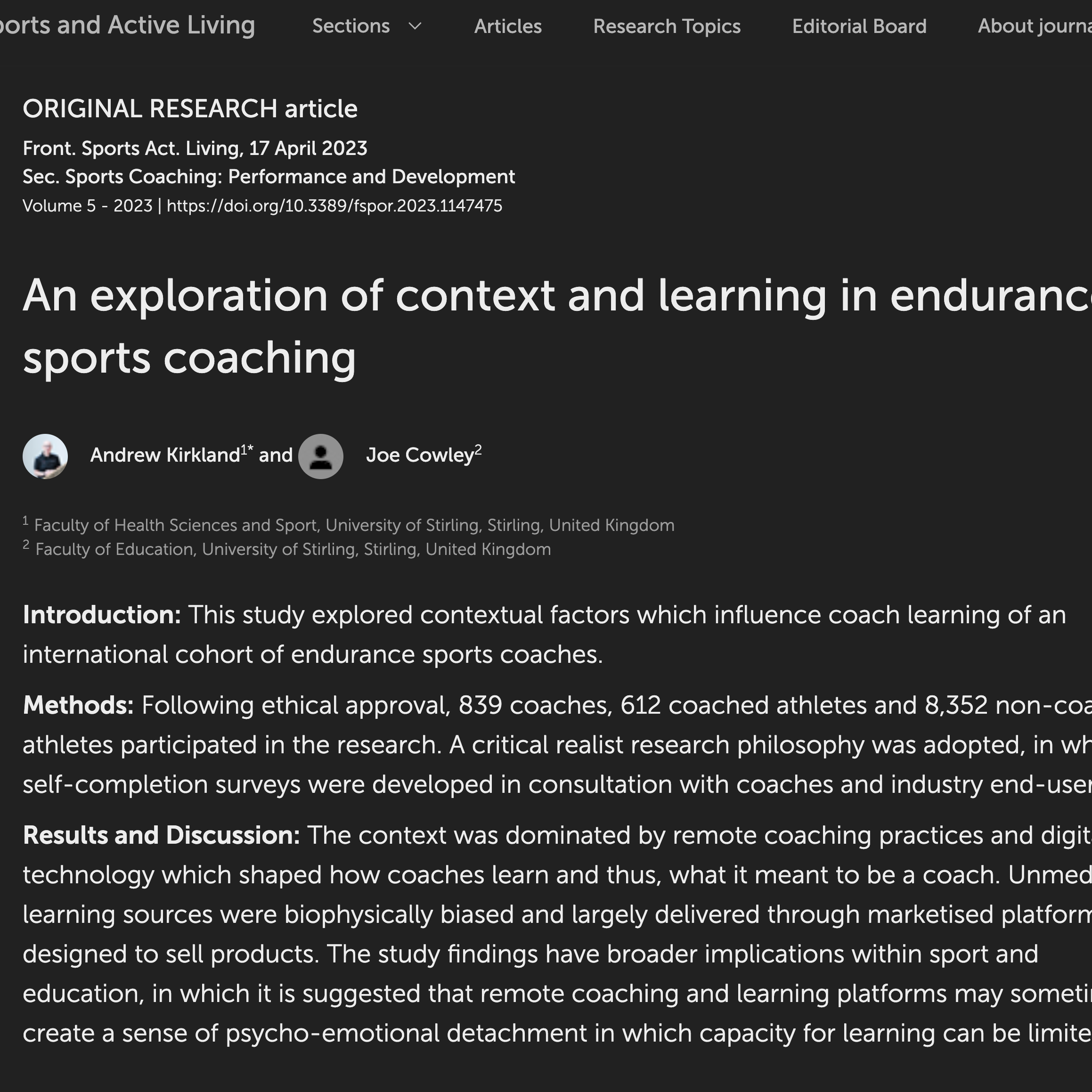 andrew kirkland - Context and Learning in Endurance Sports Coaching