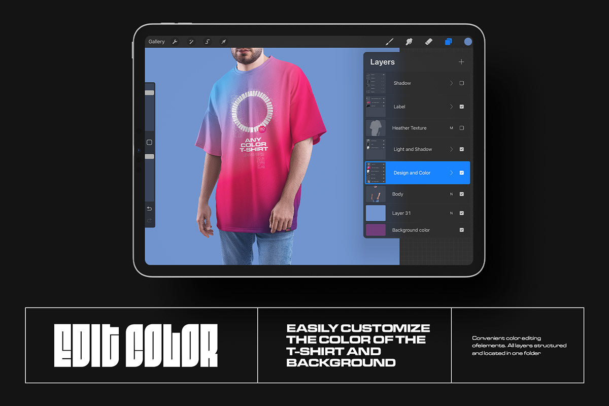 Creative Team December. dsgn - 5 Mockups Oversize T-shirt PSD+Procreate ...
