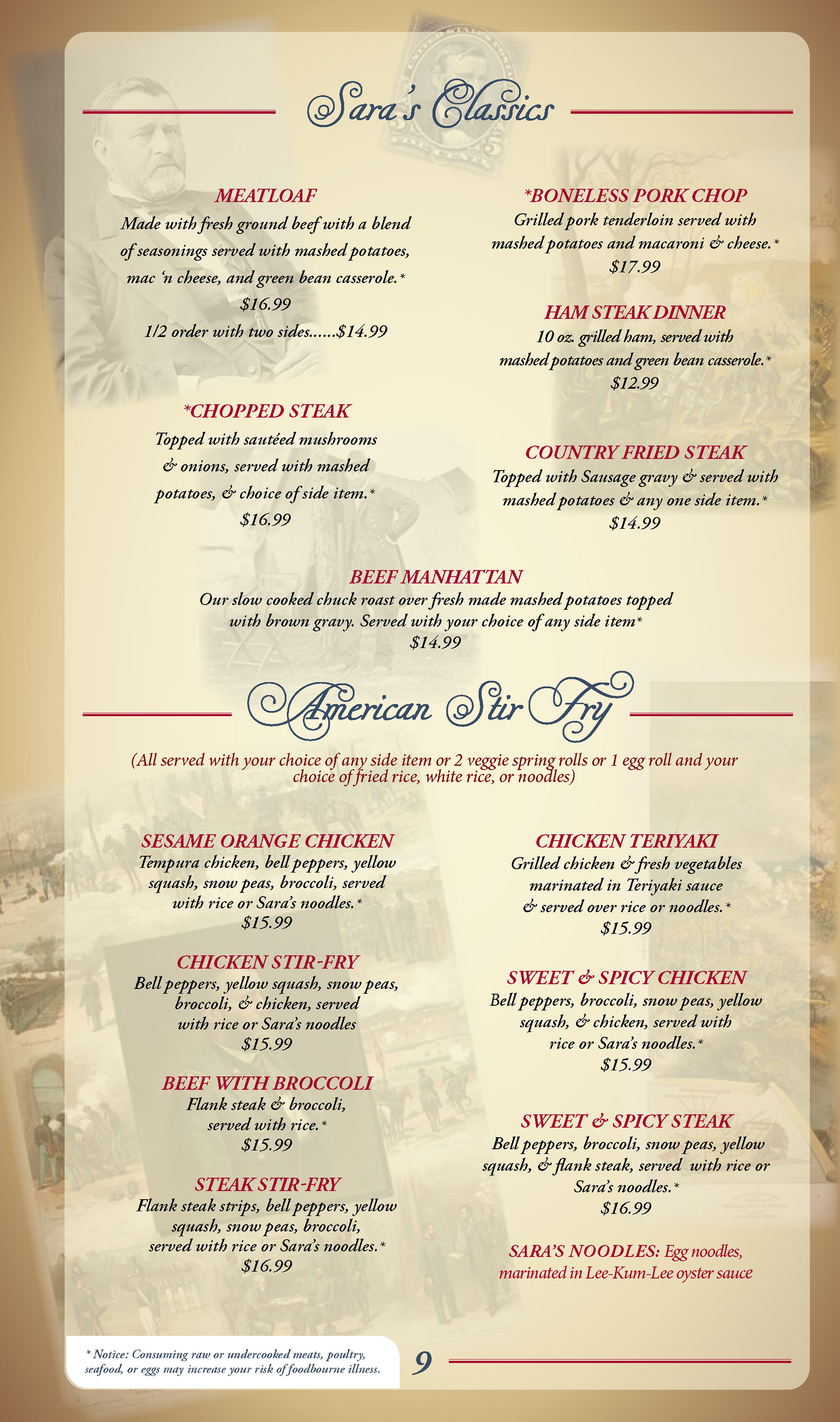 Sara's Family Restaurant - FULL MENU
