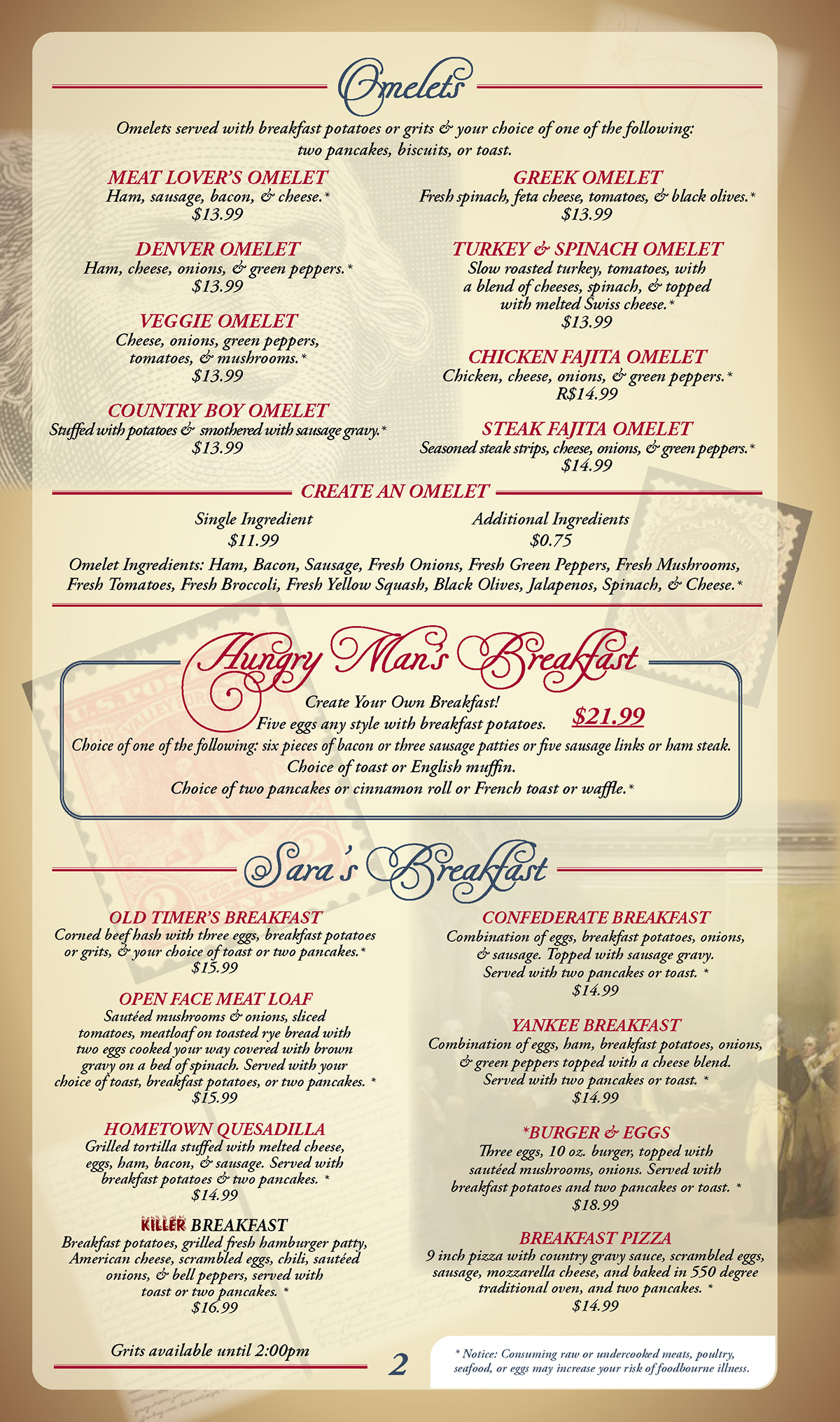 Sara's Family Restaurant - FULL MENU