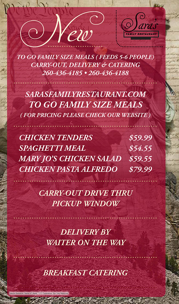 Sara's Family Restaurant - FULL MENU