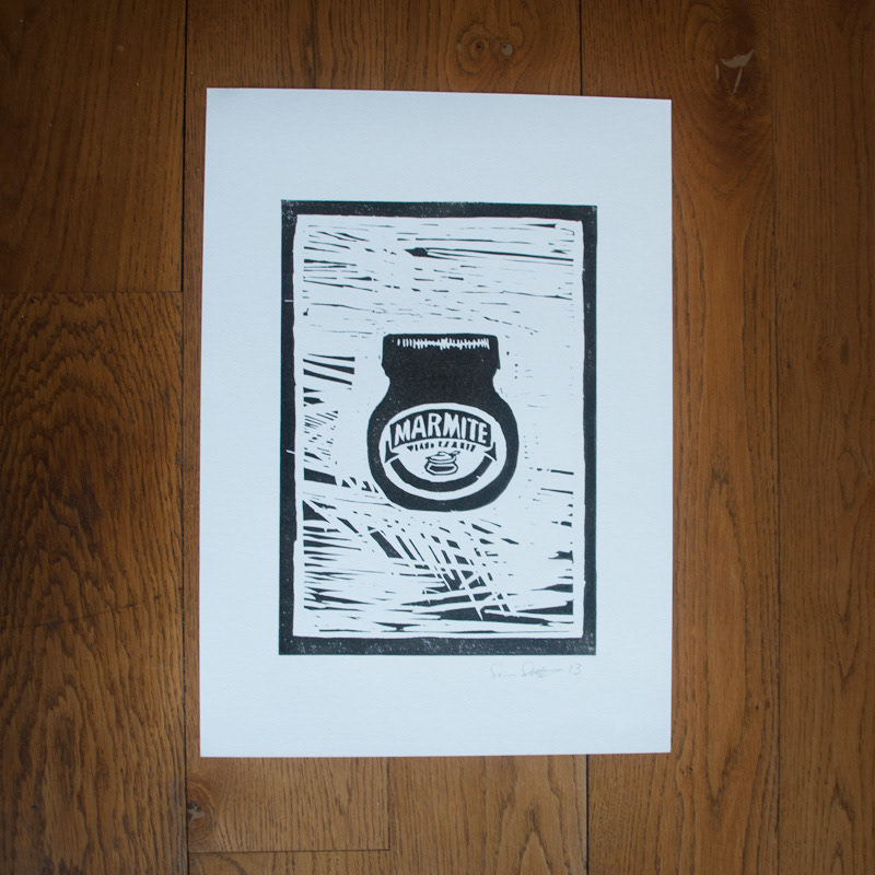 simon stratford - Linocut prints Marmite, Battersea and can of worms