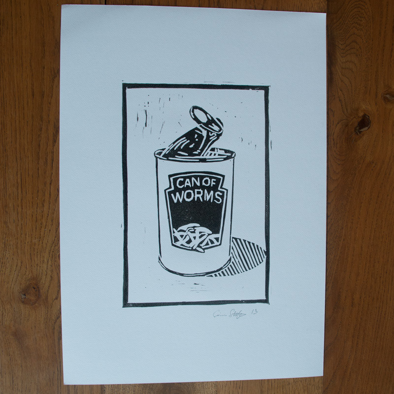 simon stratford - Linocut prints Marmite, Battersea and can of worms