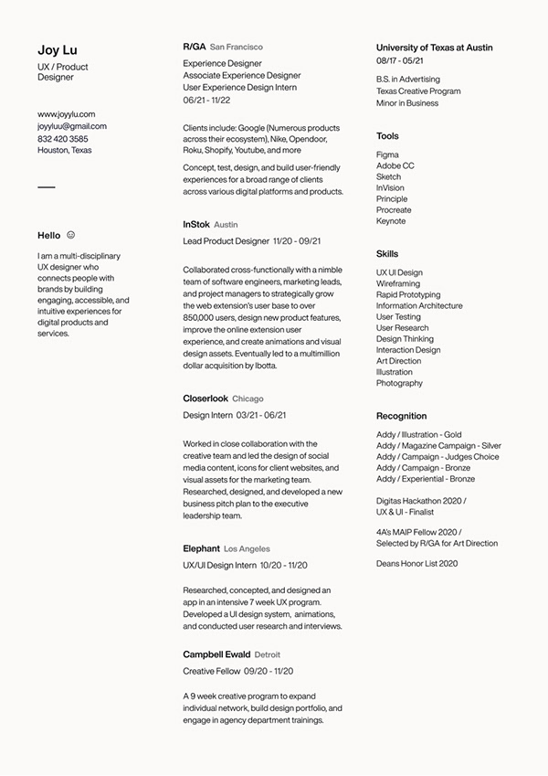 Joy Lu Portfolio - Resume