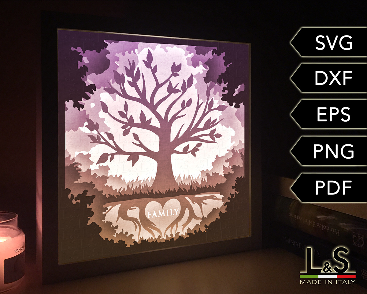 Lights & Silhouettes - 3D Layered Family Tree Light Shadow Box SVG Template