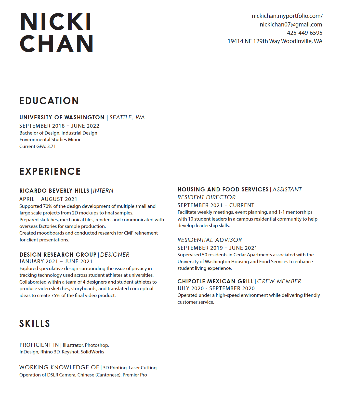 Nicki Chan - Resume