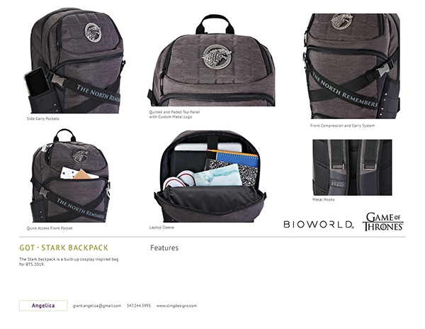 Angelica Grant's Portfolio - Game of Thrones, Stark Backpack
