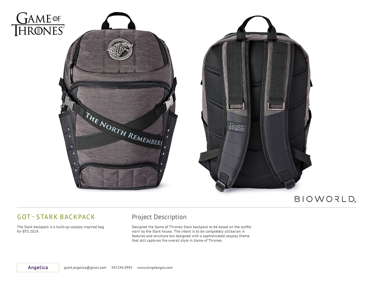 Angelica Grant's Portfolio - Game of Thrones, Stark Backpack