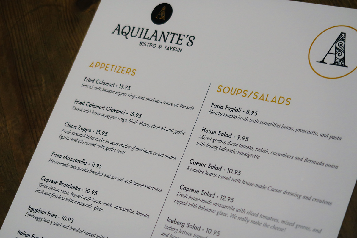 Matthew Iasimone - Aquilantes Restaurant - Menu Design