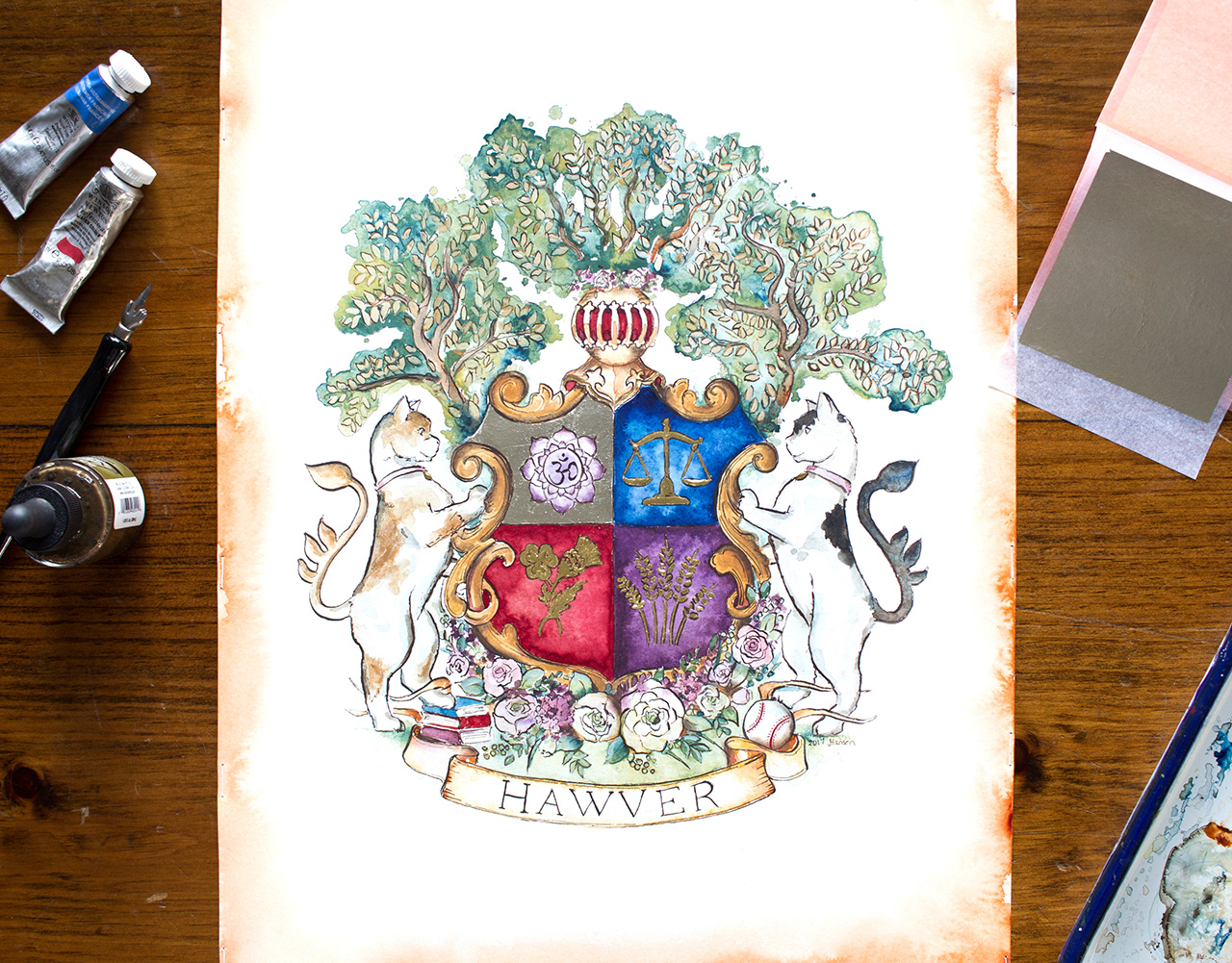 Hand painted family crests by Jamie Hansen - Hope Faith Courage Crest