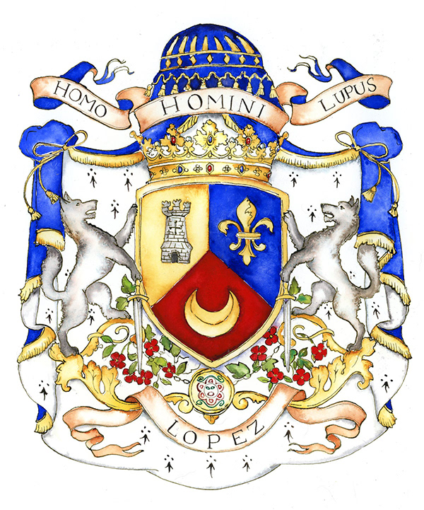 Hand painted family crests by Jamie Hansen - Lopez Family Crest