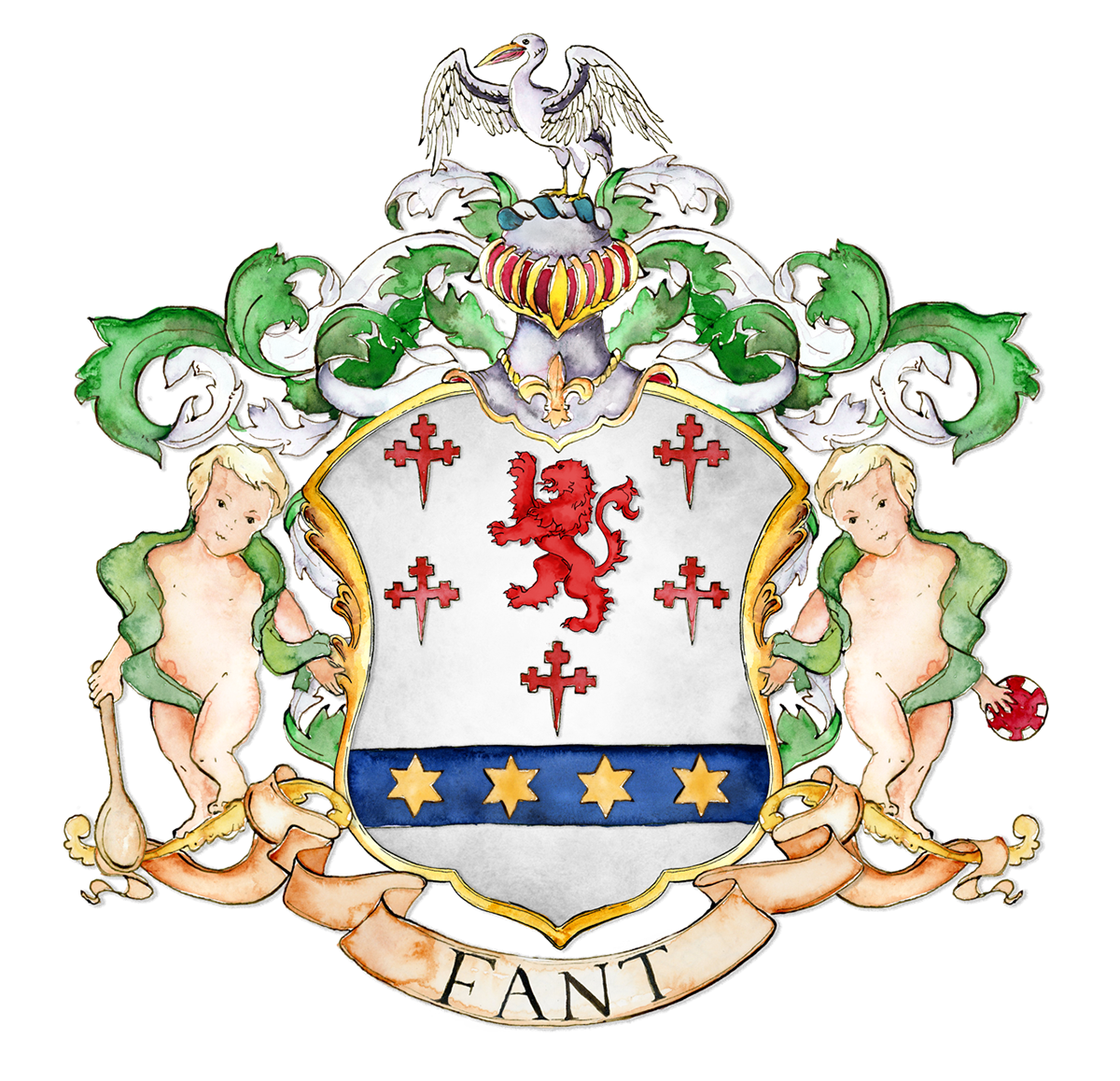 Hand painted family crests by Jamie Hansen - Fant Crest with Cherubs