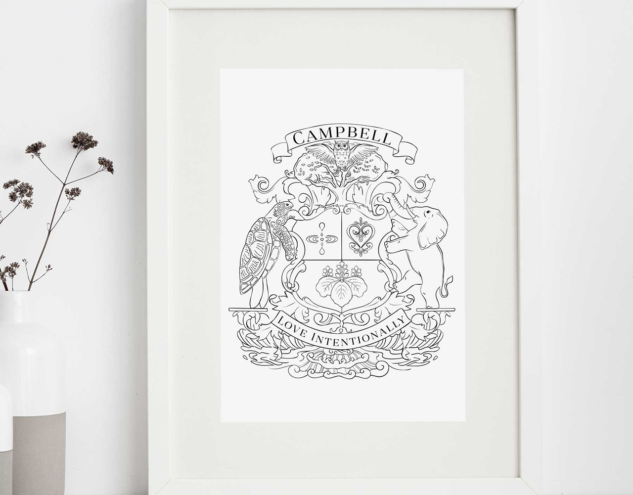 Hand painted family crests by Jamie Hansen - Chaumiere Farm Crest