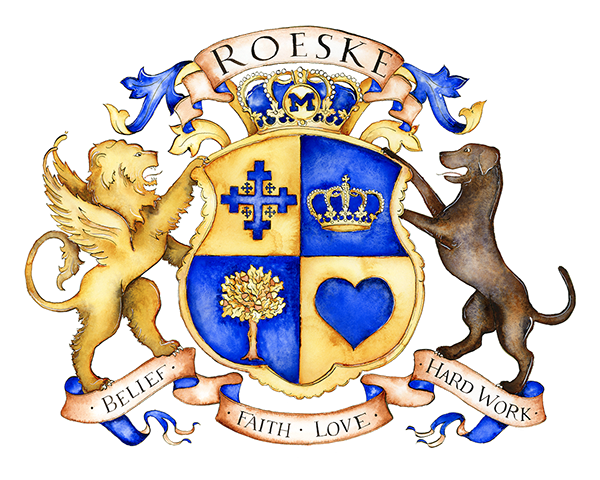 Hand painted family crests by Jamie Hansen - Roeske Crest