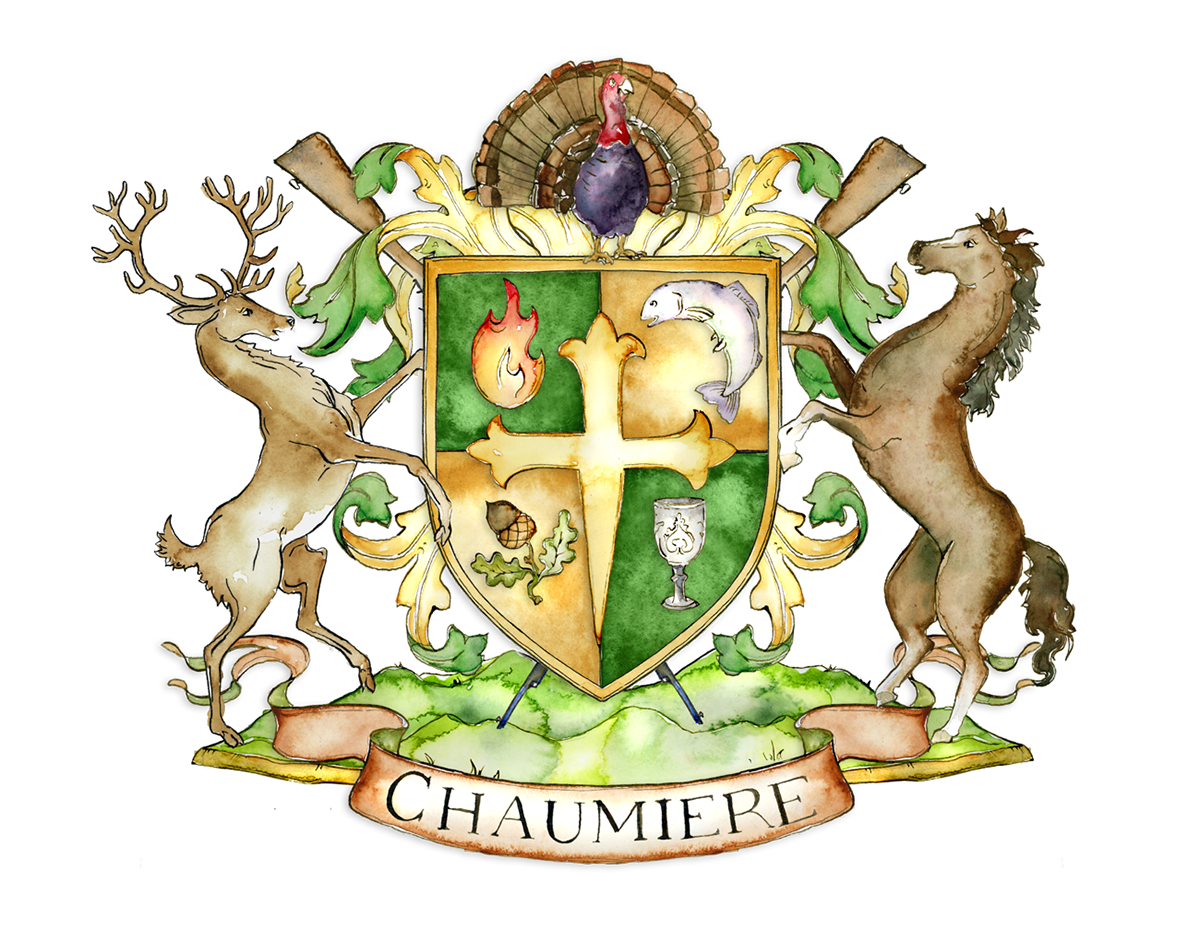 Hand painted family crests by Jamie Hansen - Chaumiere Farm Crest