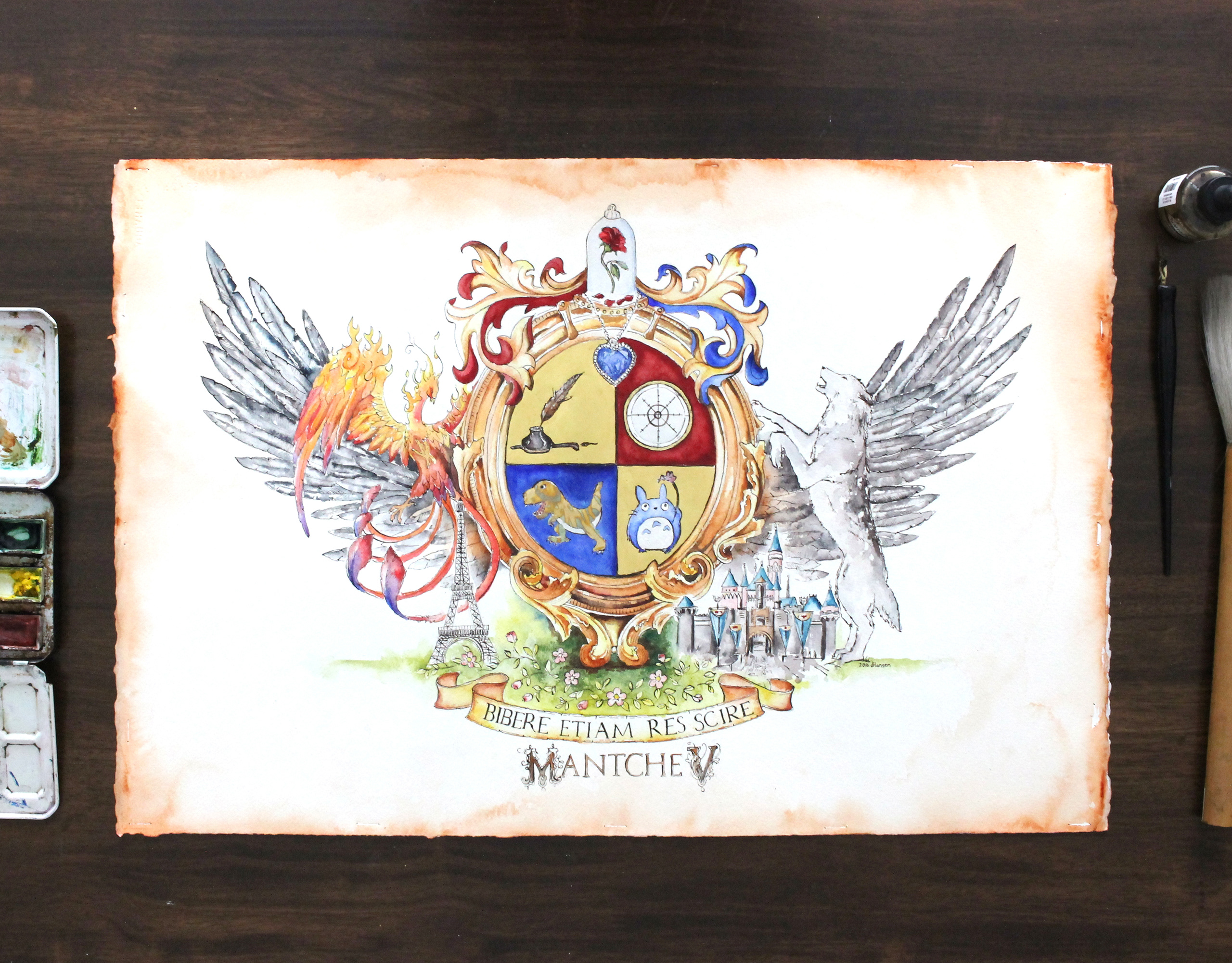 Hand painted family crests by Jamie Hansen - Hope Faith Courage Crest