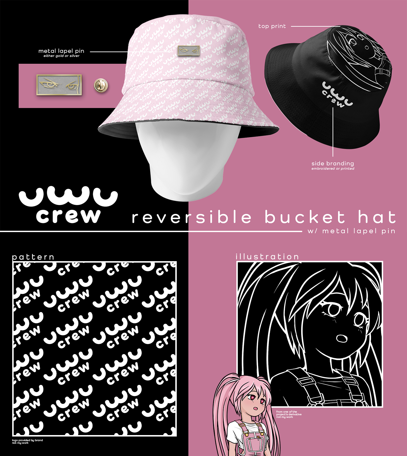 Project Cream - uwu crew reversible bucket hat