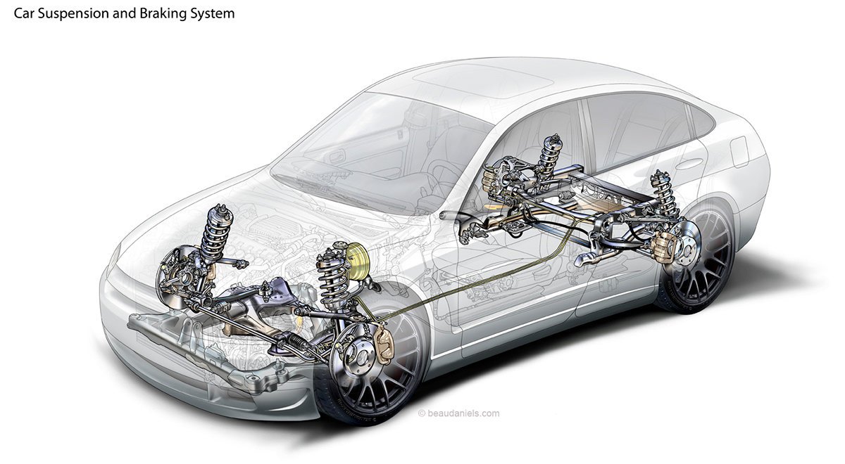 Technical illustration, Beau and Alan Daniels. - Generic cutaway car.