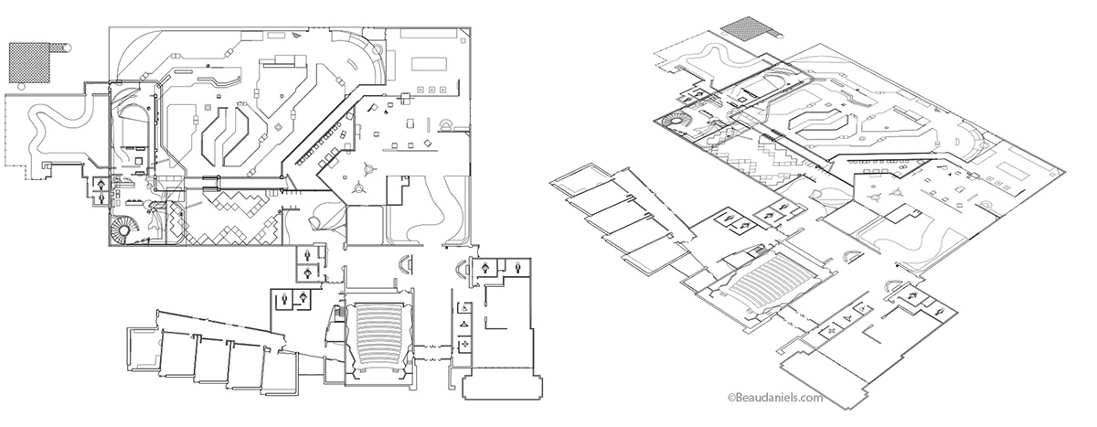 Technical illustration, Beau and Alan Daniels. - Royal Tyrell Museum Map.