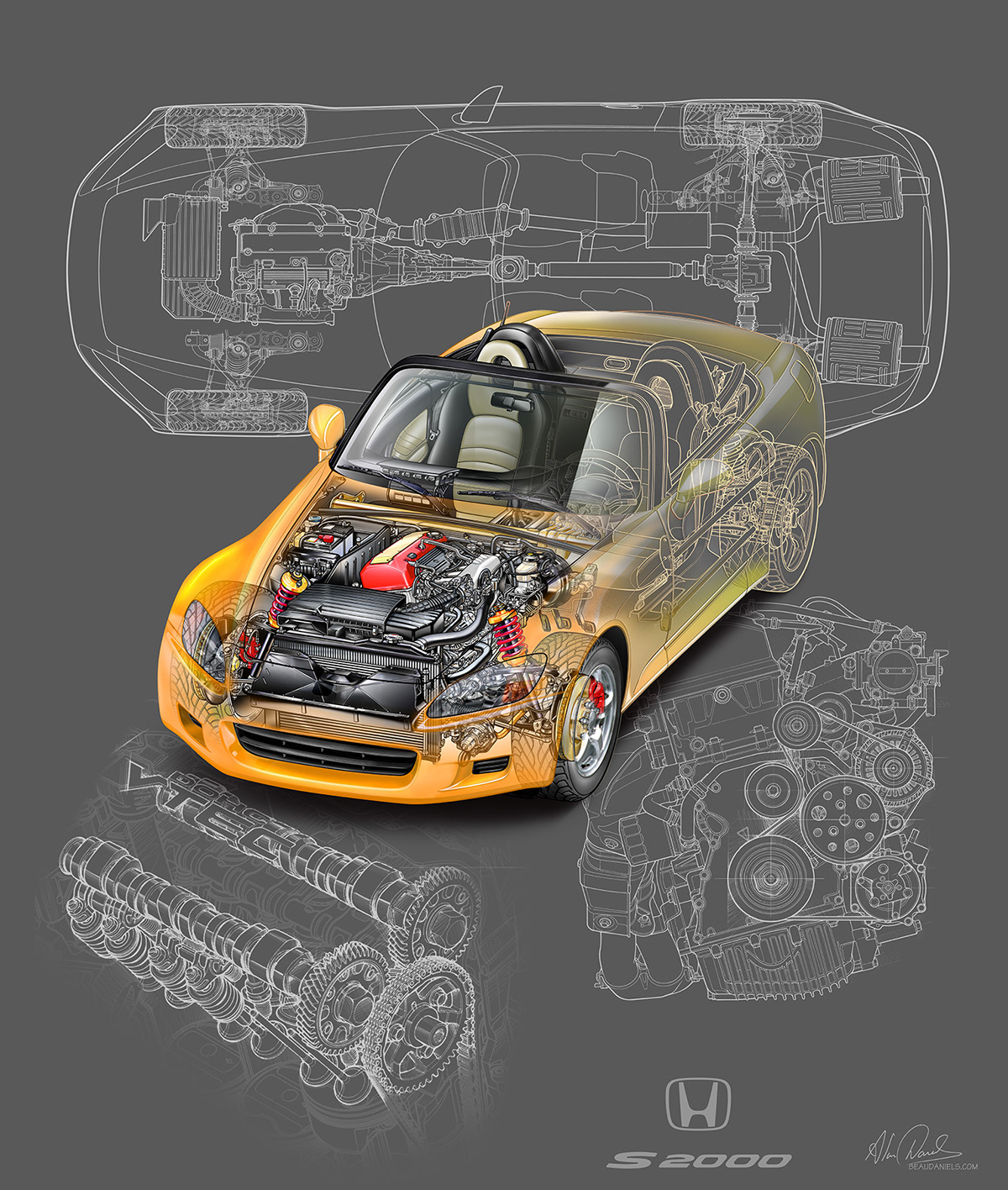 Technical illustration, Beau and Alan Daniels. - Honda S2000 technical ...