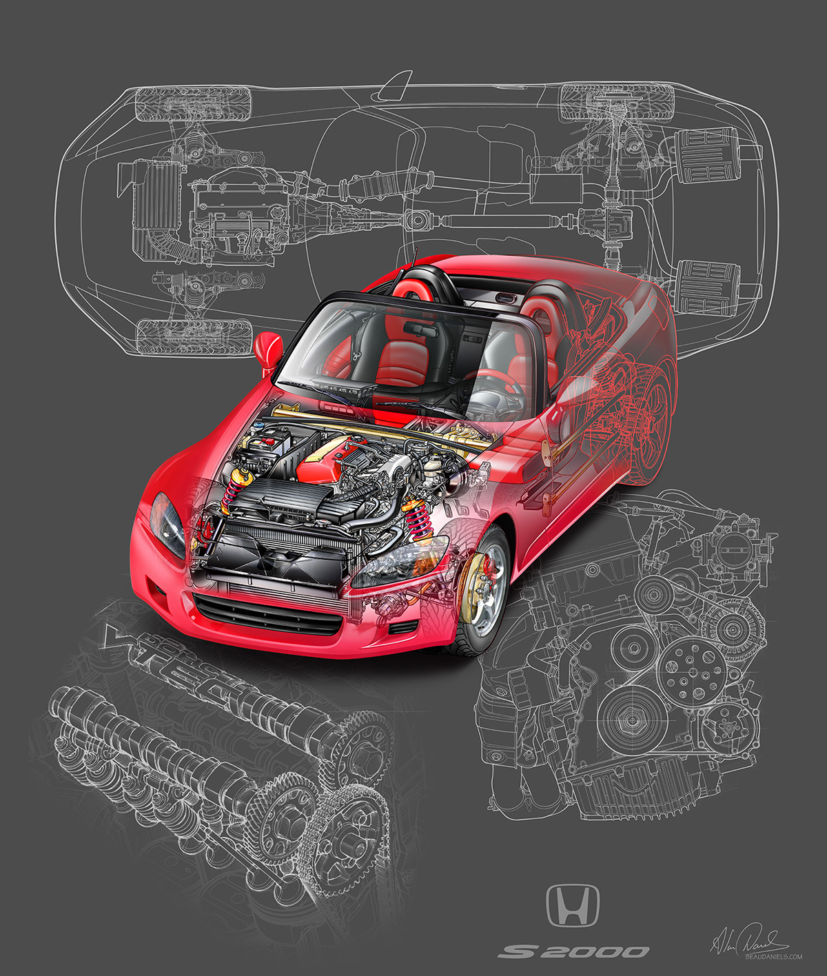Technical illustration, Beau and Alan Daniels. - Honda S2000 technical ...