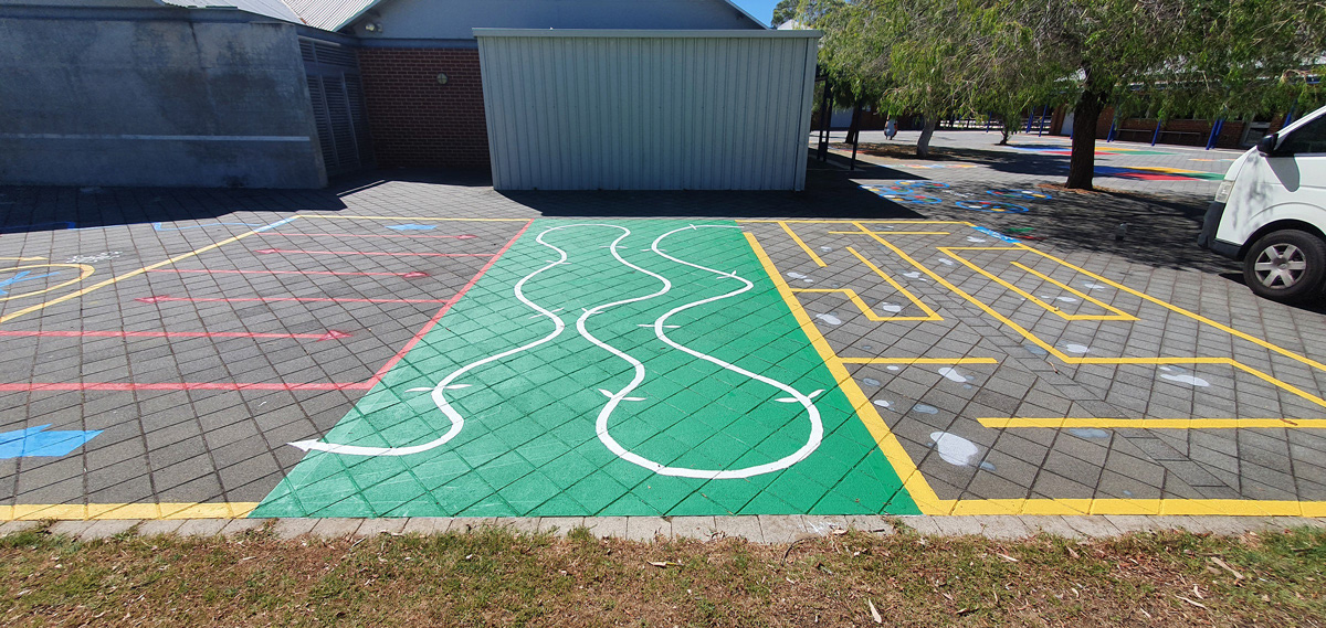 School Murals Perth - Maylands Peninsula Obstacle Course Floor Mural